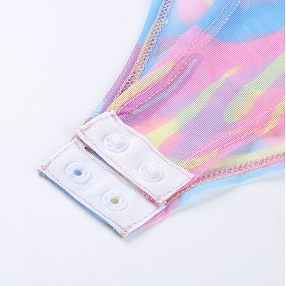 Tops | Colorful Trippy Long Sleeve Sheer Bodysuit | Poshmark